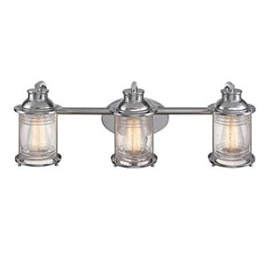 globe electric 51272 bayfield 3-light vanity light, chrome, ribbed seeded glass shades