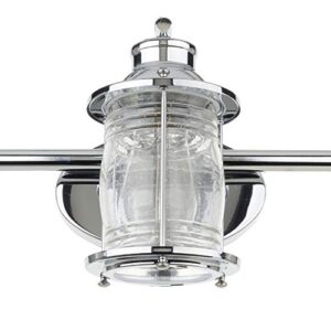 Globe Electric 51272 Bayfield 3-Light Vanity Light, Chrome, Ribbed Seeded Glass Shades