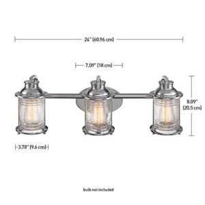 Globe Electric 51272 Bayfield 3-Light Vanity Light, Chrome, Ribbed Seeded Glass Shades