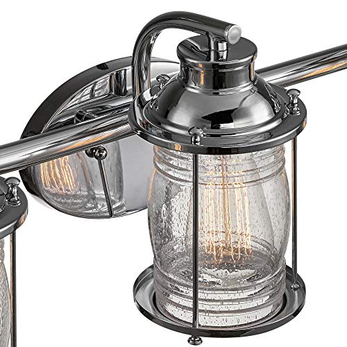 Globe Electric 51272 Bayfield 3-Light Vanity Light, Chrome, Ribbed Seeded Glass Shades