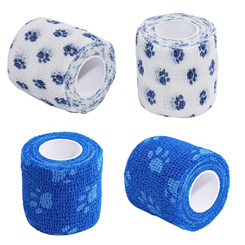 Pet Bandage Cohesive Bandage Self Adhering Stick Bandage, Multi-Function Non-Woven Fabric Elasticity Gauze Rolls Self Adhering Stick Bandage Wrap Vet Tape for Pet Animals (White and Blue)