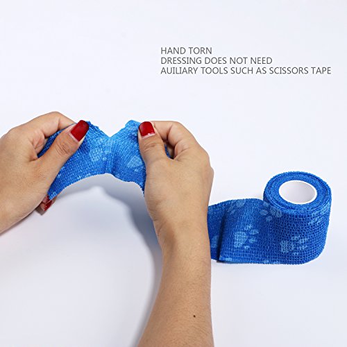 Pet Bandage Cohesive Bandage Self Adhering Stick Bandage, Multi-Function Non-Woven Fabric Elasticity Gauze Rolls Self Adhering Stick Bandage Wrap Vet Tape for Pet Animals (White and Blue)