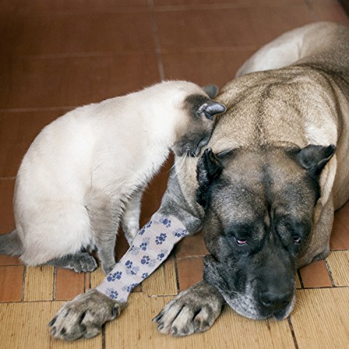 Pet Bandage Cohesive Bandage Self Adhering Stick Bandage, Multi-Function Non-Woven Fabric Elasticity Gauze Rolls Self Adhering Stick Bandage Wrap Vet Tape for Pet Animals (White and Blue)