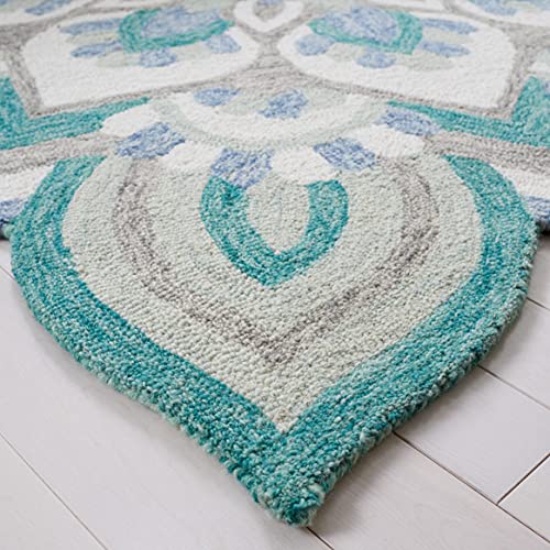 Safavieh Novelty Collection 5' Round Blue/Ivory NOV105M Handmade Boho Flower Premium Wool Area Rug