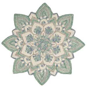 Safavieh Novelty Collection 5' Round Blue/Ivory NOV105M Handmade Boho Flower Premium Wool Area Rug