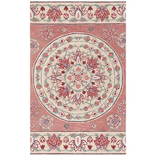 SAFAVIEH Bellagio Collection 5' x 8' Red / Beige BLG601Q Handmade Medallion Premium Wool Area Rug