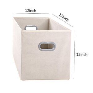 MAX Houser Fabric Storage Bins Cubes Baskets Containers with Dual Plastic Handles for Home Closet Bedroom Drawers Organizers, Flodable, Beige, Set of 6 (Beige)