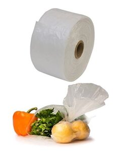 roll of 750 15-inch x 20-inch clear plastic produce bag on a roll for food storage, fruits, vegetables, or bread, self opening produce grocery bags.285 mil