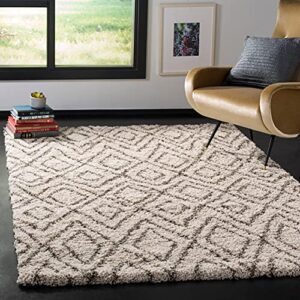 SAFAVIEH Hudson Shag Collection Accent Rug - 4' x 6', Grey & Ivory, Moroccan Design, Non-Shedding & Easy Care, 2-inch Thick Ideal for High Traffic Areas in Entryway, Living Room, Bedroom (SGH332B)