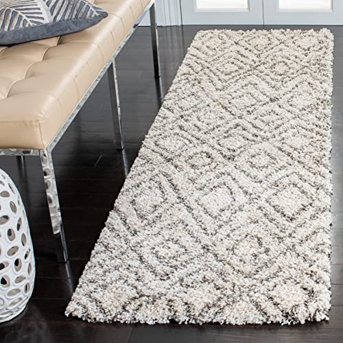 SAFAVIEH Hudson Shag Collection Accent Rug - 4' x 6', Grey & Ivory, Moroccan Design, Non-Shedding & Easy Care, 2-inch Thick Ideal for High Traffic Areas in Entryway, Living Room, Bedroom (SGH332B)