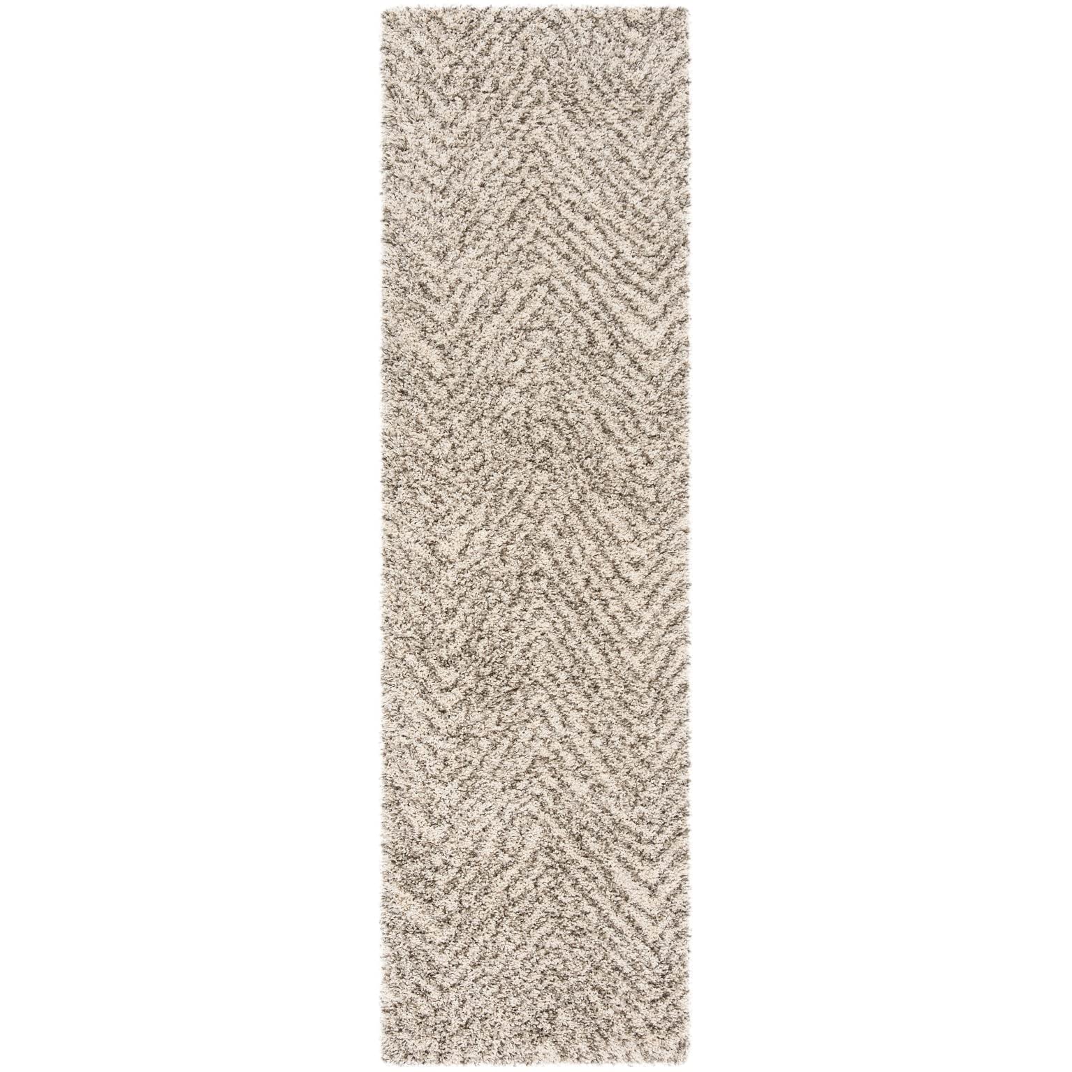 SAFAVIEH Hudson Shag Collection Area Rug - 8' x 10', Ivory & Grey, Chevron Design, Non-Shedding & Easy Care, 2-inch Thick Ideal for High Traffic Areas in Living Room, Bedroom (SGH375A)