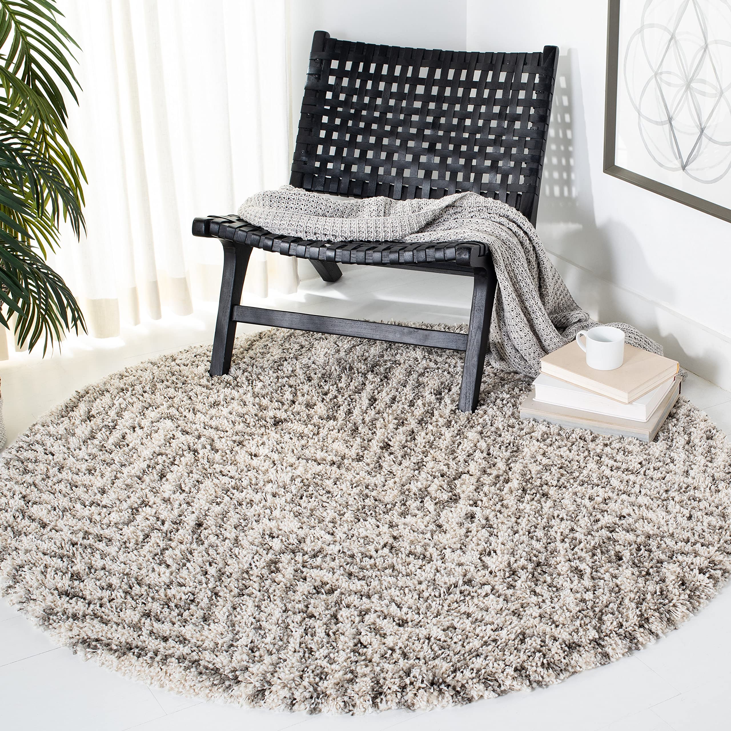 SAFAVIEH Hudson Shag Collection Area Rug - 8' x 10', Ivory & Grey, Chevron Design, Non-Shedding & Easy Care, 2-inch Thick Ideal for High Traffic Areas in Living Room, Bedroom (SGH375A)