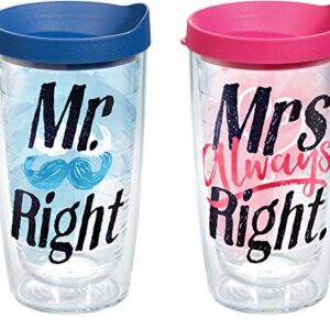 Tervis Mr. Right and Mrs. Always Right Tumbler with Wrap and Assorted Lid 2 Pack 16oz, Clear