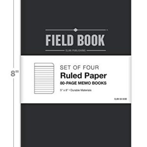 Field Notebook/Journal - 5"x8" - Black - Lined Memo Book - Pack of 4