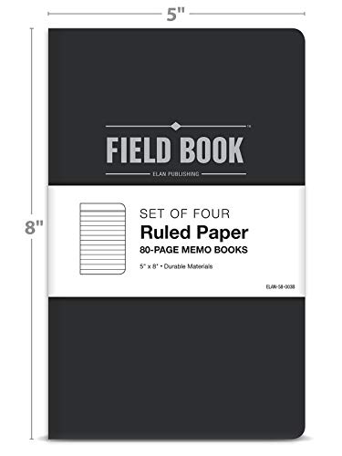 Field Notebook/Journal - 5"x8" - Black - Lined Memo Book - Pack of 4