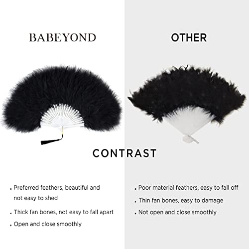 BABEYOND Roaring 20s Vintage Style Peacock & Black Marabou Feather Fan Flapper Accessories (Blue-White Rib)