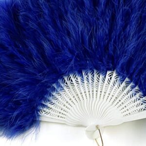 BABEYOND Roaring 20s Vintage Style Peacock & Black Marabou Feather Fan Flapper Accessories (Blue-White Rib)