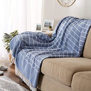 DII Rustic Farmhouse Thin Stripe Woven Throw, 50x60, French Blue