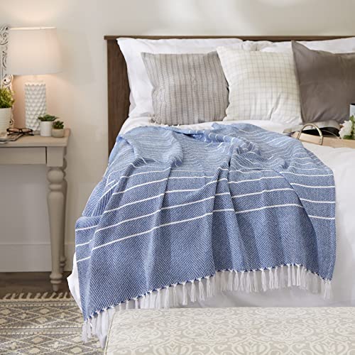 DII Rustic Farmhouse Thin Stripe Woven Throw, 50x60, French Blue