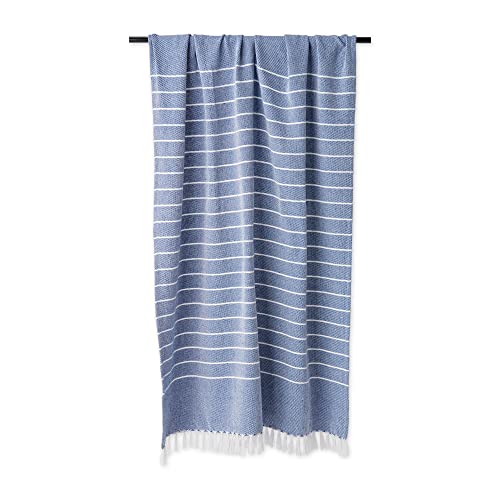 DII Rustic Farmhouse Thin Stripe Woven Throw, 50x60, French Blue