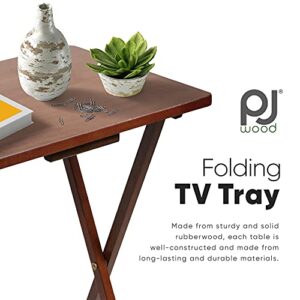 PJ Wood Folding TV Tray Table & Snack Table with Storage Rack, Dark Mango - 5 Piece Set