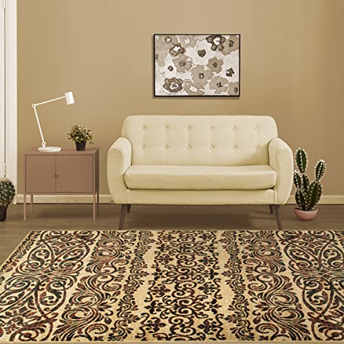 SUPERIOR Sheffield Modern Oriental Damask Polypropylene Indoor Area Rug, 8' X 10' Gold