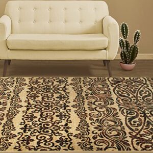 SUPERIOR Sheffield Modern Oriental Damask Polypropylene Indoor Area Rug, 8' X 10' Gold