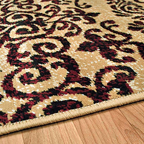 SUPERIOR Sheffield Modern Oriental Damask Polypropylene Indoor Area Rug, 8' X 10' Gold