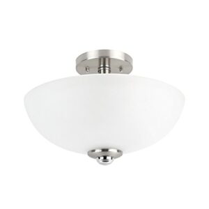 globe electric 63357 2-light semi-flush mount ceiling light, brushed nickel, chrome accents, frosted glass shade, light fixtures ceiling mount, bedroom lights for ceiling, dining light fixture