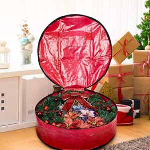 ProPik Christmas Wreath Storage Bag 24" - Garland Holiday Container with Tear Resistant Material - Featuring Heavy Duty Handles and Transparent Card Slot - 24” X 7” (Red)