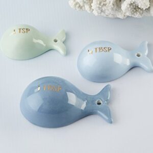 Kate Aspen Ceramic Whale Shaped Set | Tablespoon, Half Tablespoon & Teaspoon Measuring Spoons, One Size, Blue and Gold