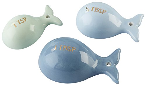 Kate Aspen Ceramic Whale Shaped Set | Tablespoon, Half Tablespoon & Teaspoon Measuring Spoons, One Size, Blue and Gold