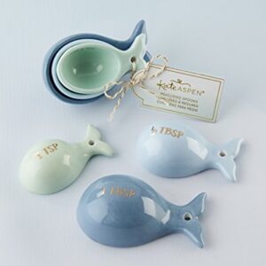 Kate Aspen Ceramic Whale Shaped Set | Tablespoon, Half Tablespoon & Teaspoon Measuring Spoons, One Size, Blue and Gold