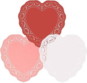 heart shaped doilies set -- pack of 72 8" paper lace heart doilies (red, pink, white)