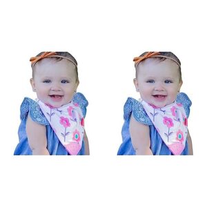 nuby reversible 2 piece teething bib, pink flower, aqua butterfly, 3 mo +