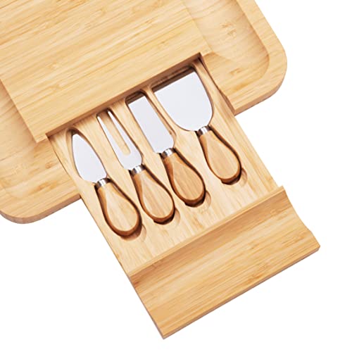 Charcuterie Board Gift Set, Bamboo Cheese Board With Cutlery, Includes Stainless Steel Serving Utensils, Cheese Platter and Serving Tray, Perfect for Wedding, Bridal Shower, and Housewarming Gifts