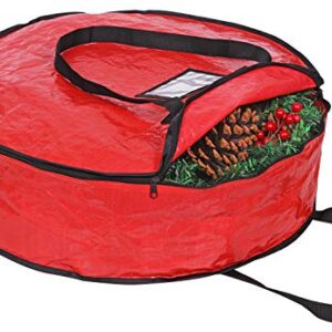 ProPik Christmas Wreath Storage Bag 30" Tear Resistant Material for Holiday Storage Featuring Heavy Duty Handles & Transparent Card Slot 30” X 30” X 7” (Red)