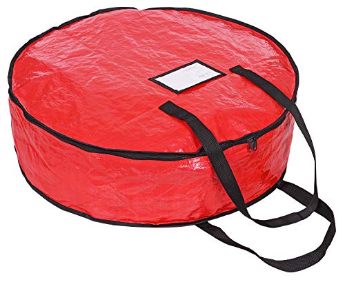 ProPik Christmas Wreath Storage Bag 30" Tear Resistant Material for Holiday Storage Featuring Heavy Duty Handles & Transparent Card Slot 30” X 30” X 7” (Red)