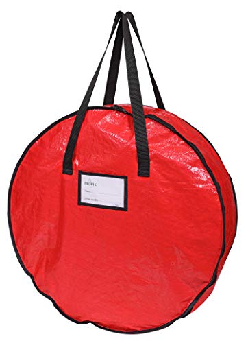 ProPik Christmas Wreath Storage Bag 30" Tear Resistant Material for Holiday Storage Featuring Heavy Duty Handles & Transparent Card Slot 30” X 30” X 7” (Red)