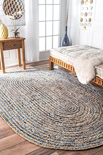 nuLOOM Dara Striped Jute Area Rug, 6 ft x 9 ft, Blue