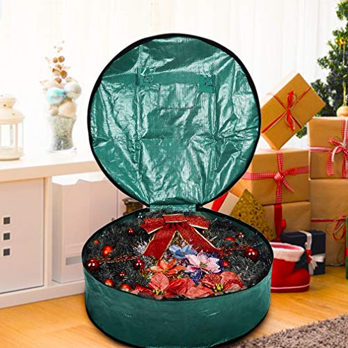 ProPik Christmas Wreath Storage Bag 36" - Garland Holiday Container with Tear Resistant Material - Featuring Heavy Duty Handles and Transparent Card Slot - 36” X 8” (Green)