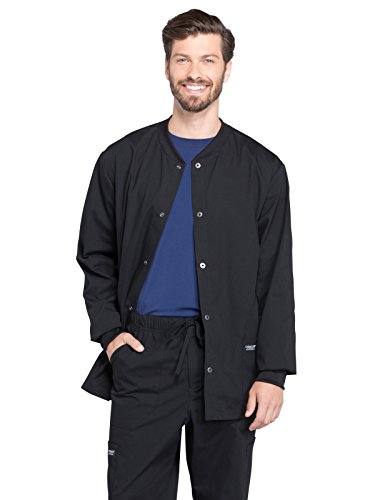 Cherokee Men's Snap Front Jacket with Long Sleeve Rib-Knit Collar and Cuffs Plus Size WW360, 2XL, Black