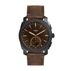 fossil men's 45mm machine stainless steel and leather hybrid smart watch, color: black, brown (model: ftw1163)