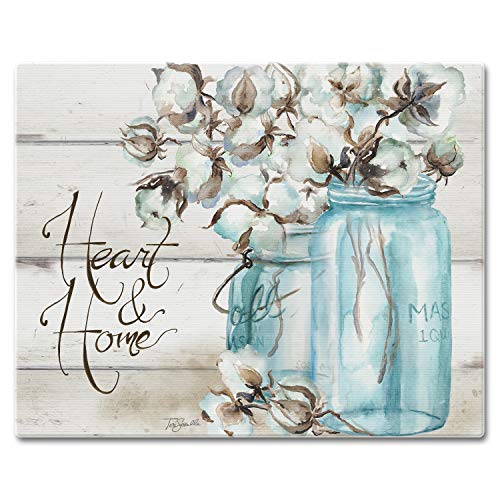 CounterArt Cotton Boll Heart & Home 3mm Heat Tolerant Tempered Glass Cutting Board 15" x 12" Made in the USA Dishwasher Safe