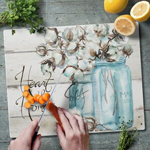 CounterArt Cotton Boll Heart & Home 3mm Heat Tolerant Tempered Glass Cutting Board 15" x 12" Made in the USA Dishwasher Safe