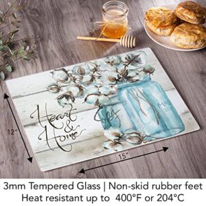 CounterArt Cotton Boll Heart & Home 3mm Heat Tolerant Tempered Glass Cutting Board 15" x 12" Made in the USA Dishwasher Safe