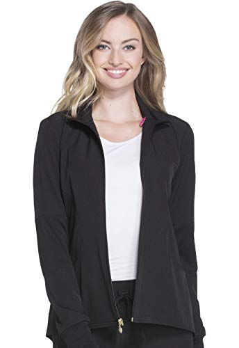 HeartSoul Break On Through Women Zip Front Warm Up Scrubs Jacket HS315, M, Black