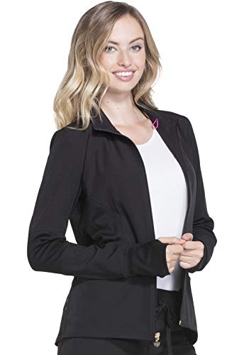 HeartSoul Break On Through Women Zip Front Warm Up Scrubs Jacket HS315, M, Black