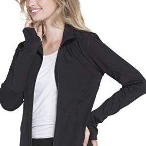 HeartSoul Break On Through Women Zip Front Warm Up Scrubs Jacket HS315, M, Black