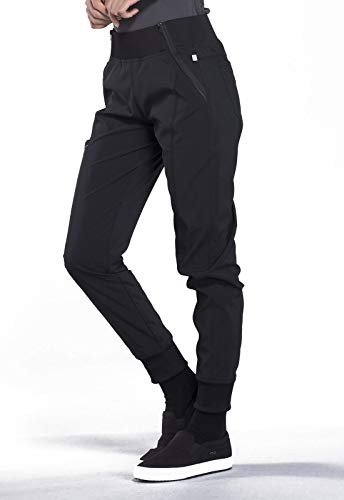 Jogger Scrub Pants for Women 4-Way Stretch with Mid Rise, Cargo Pocket, Superior Performance, and Comfort CK110A, S, Black